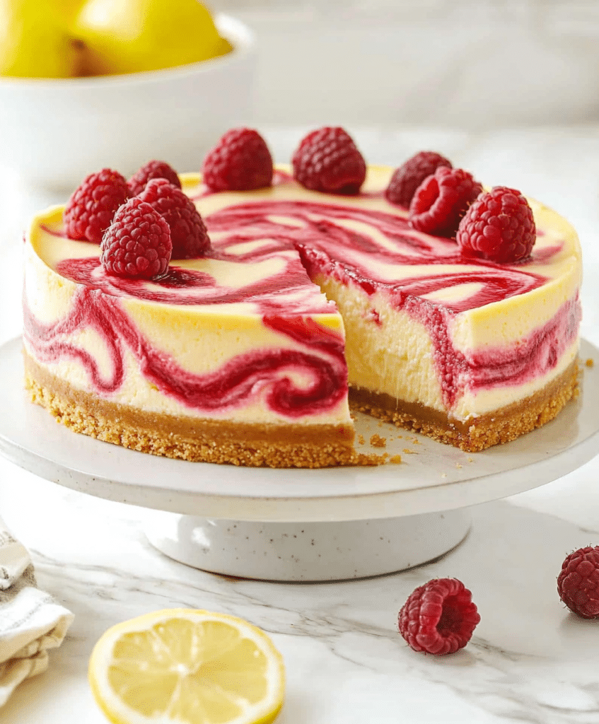 Lemon Raspberry Swirl Cheesecake Recipe - janayum.com