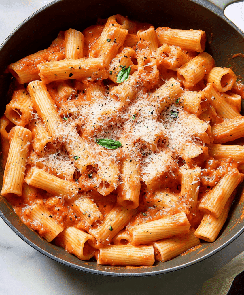 Creamy Tomato Rigatoni Pasta Recipe - janayum.com